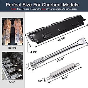 Grill Replacement Parts for Charbroil 463230515, 463230512, 463230513, 463230514, 463239915, 463230511 Models, Grill Heat Plate Tent Shield, Pipe Burner Tubes and Crossover Tubes