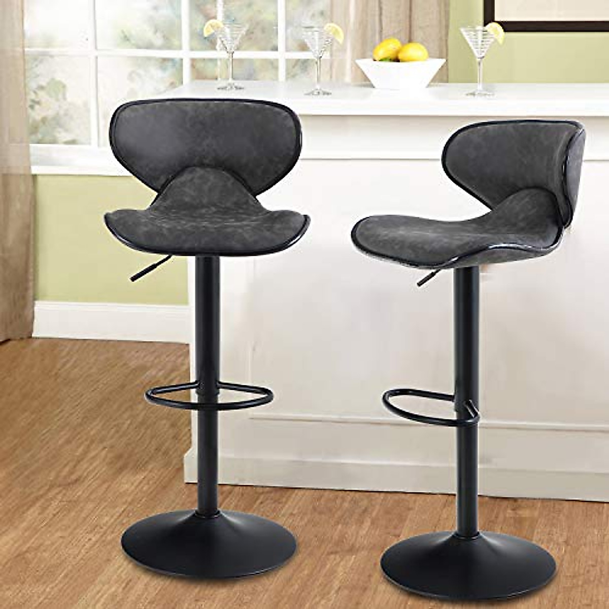MAISON ARTS Counter Height Swivel Bar Stools Set of 2 Adjustable Barstools with Back for Kitchen Counter Tall Bar Height Chairs Faux Leather High Stools for Kitchen Island,Support 300 LBS,Grey