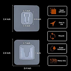 Double Side Adhesive Hooks 24 Pack Wall Hooks Heavy Duty 13.2 lbs Max, Self Adhesive Hooks Waterproof Sticky Hooks for Bathroom, Kitchen, Picture Hanging Hook