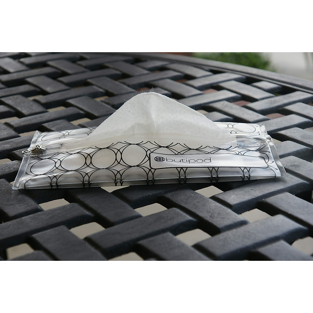 Butipods Reusable Wet Wipe Pouch Slim Case Travel Clutch Holder | Refillable Portable Baby Wipes Dispenser Container | Wipes Stay Moist | Great for Hand and Face Wipes, Set of 2 (Black Ovals & Rings)