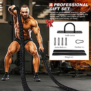 Battle Ropes for Home Gym Exercise: 1.5 Inch Diameter 40FT Length Workout Rope Exercise Rope Training Ropes with Protective Sleeve, Heavy Battle Rope For Workout Exercise Fitness & Strength Training