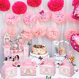 Outus 12 Pieces Little Princess Crown Treat Box Princess Decoration Supplies Favors Pink and Gold Princess Baby Shower or Birthday Girl Party Boxes