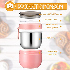 Sunnyray 21 oz Seal Tight Overnight Oats Container with Lid and Spoon Stainless Steel Overnight Oats Jars Reusable Leak Spill Proof Oatmeal Travel Container for Cereal Milk Vegetable Salad (4 Pcs)