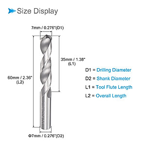 CoCud Solid Carbide Drill Bits, 7mm Diameter, YG6 (C2/K20) Tungsten Carbide Straight Shank Twist Drill Bits - (Applications: for Stainless Steel Alloy), 1-Piece