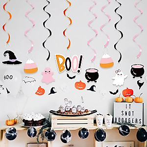 20Pcs Halloween Party Hanging Swirl,Cute Pink Ghost Sugar Bat Boo Ceiling Hanging Streamers for Halloween Baby Shower,Kids Halloween Birthday Themed Party,Halloween Party Swirl Decorations