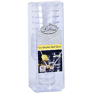 Kingzak Clear Plastic Double Shot Glasses - 5 oz | 10 Drinking Party Cups, Great Disposable Plastic Cups For Party & Home Essentials, Party Supplies, & Kitchen Essentials