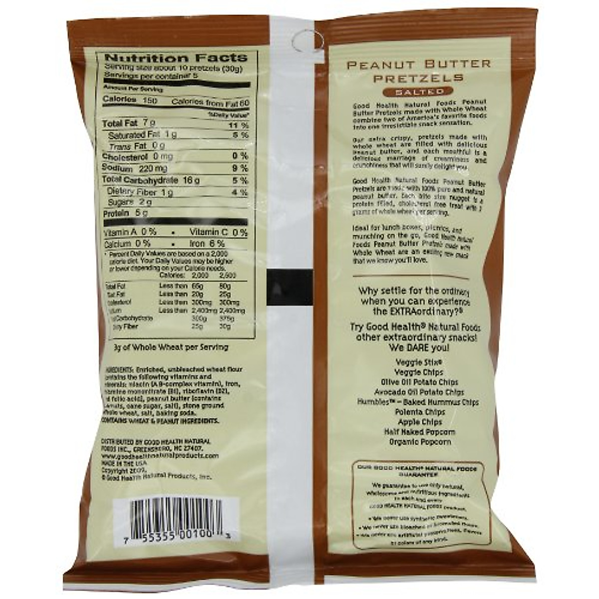 Good Health Peanut Butter Pretzels, Salted, 5.5 Ounce Bags (Pack of 12)