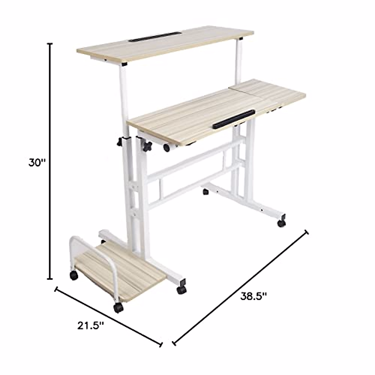 Mind Reader SDROLLXL-WHT Mobile Sitting, Standing Desk Rolling Reversible Home Office Laptop Workstation with Side Storage, Locking Wheels, X-Large, White