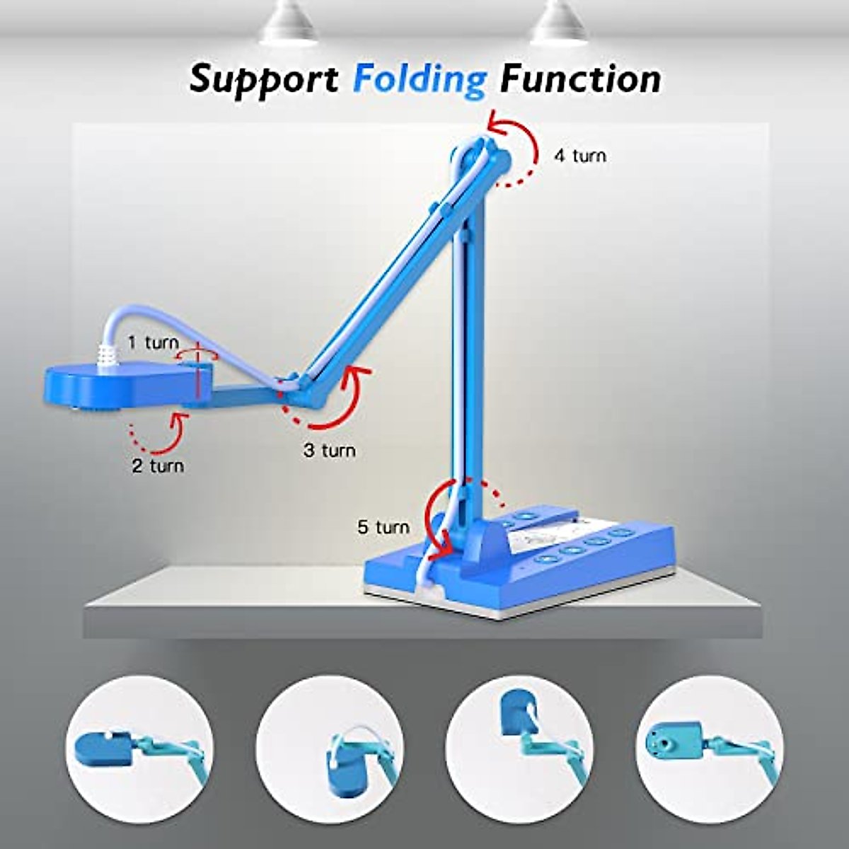 TreasLin USB Document Camera 10MP for Teachers, Remote Learning, Classroom Presentations, Art Classes Online Teaching with Multi Angle Rotation Adjustment LED Light