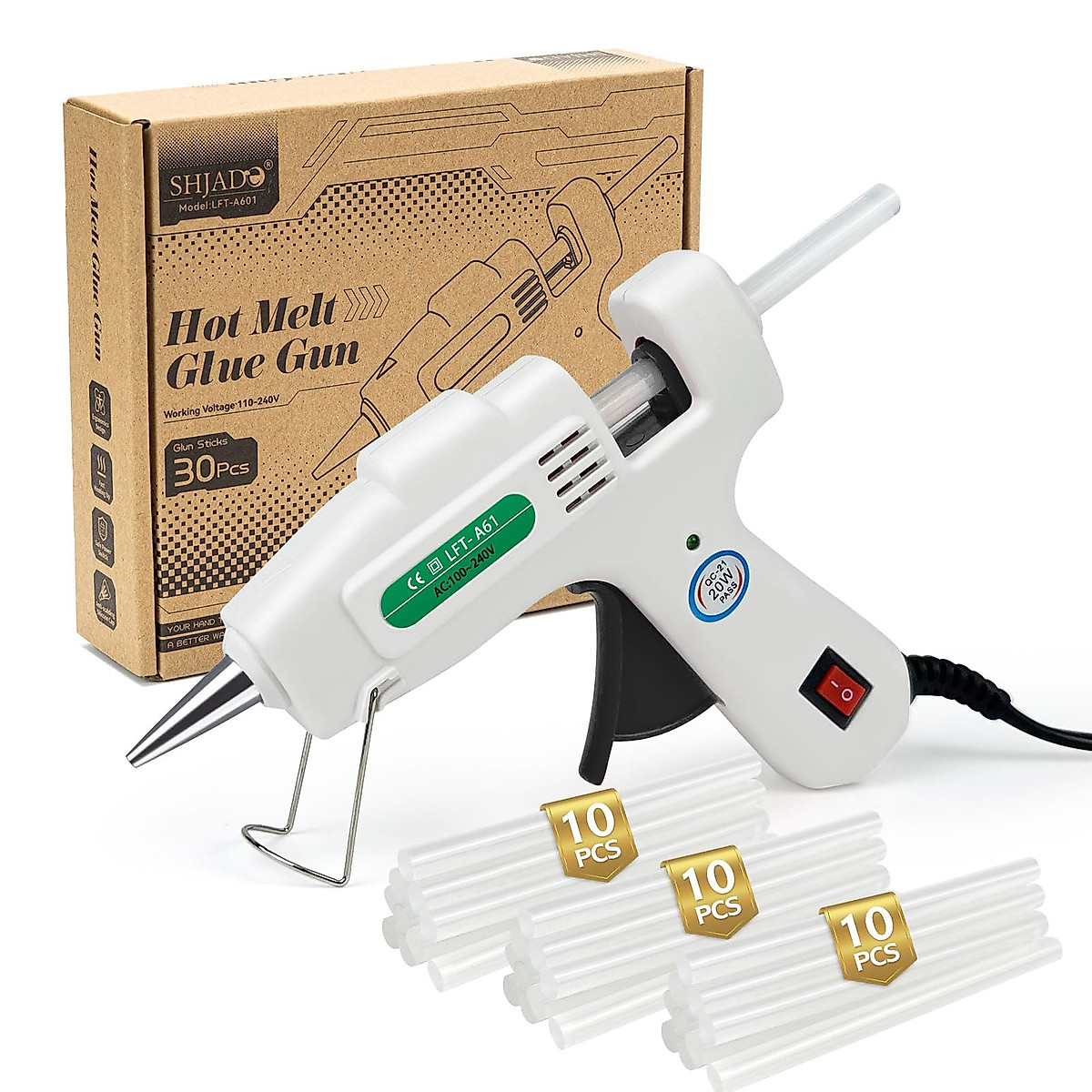 SHJADE Mini Hot Glue Gun with 30 Glue Sticks, Fast Heating Hot Melt Gun, 20W Glue Gun Kit, Lightweight Craft Gun for DIY, Home Repairs, Kids' School Projects, White