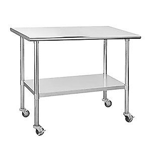 HOCCOT Stainless Steel Prep & Work Table with Adjustable Shelf, with Wheels, Kitchen Island, Commercial Workstations, Utility Table in Kitchen Garage Laundry Room Outdoor BBQ, 24" X 48"