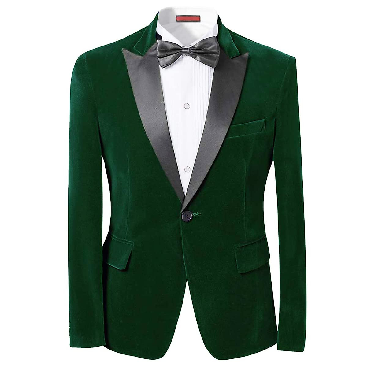Cloudstyle Mens 2-Piece Suit Peaked Lapel 1 Button Tuxedo Slim Fit Dinner Jacket Pants,Dark Green,Large