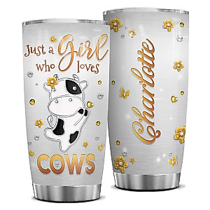 Wassmin Cow Gifts For Women Girl Cows Lovers Personalized Cow Tumbler Coffee Travel Mug Cup 20oz 30oz Jewelry Drawing Style Stainless Steel Tumblers with Lid Customized Gift Stuff Xmas Presents