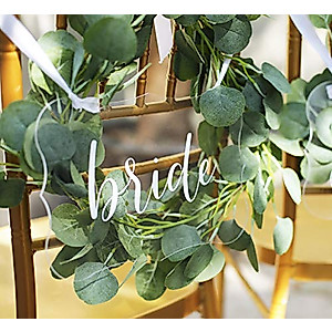 UNIQOOO Custom DIY Clear Blank Acrylic Hanging Sign | Elegant Wedding Chair Signs w/White Satin Ribbon for Bride & Groom | Perfect for Calligraphy Lovers Home Retail Store Party, 8x12 inch, Set of 4