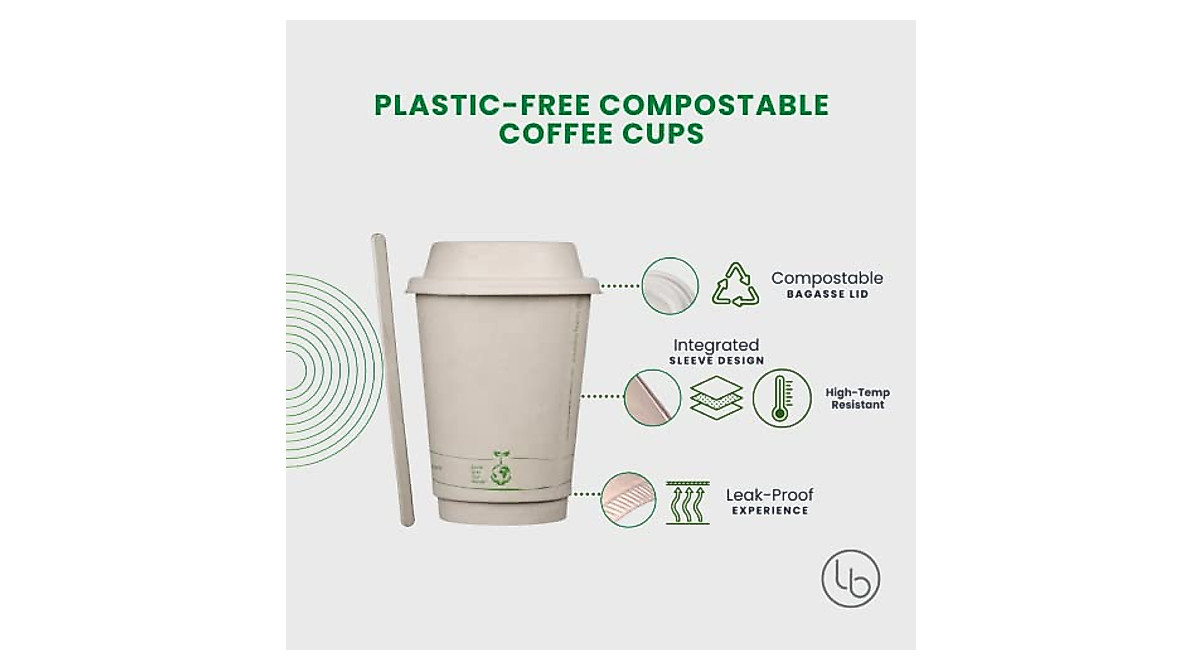 Eco-Friendly 12oz Compostable Coffee Cups with Insulation | Living Balance