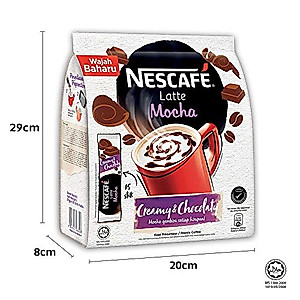 Nescafe 3 in 1 MOCHA Coffee Latte - Instant Coffee Packets - Single Serve Flavored Coffee Mix (15 Sticks)