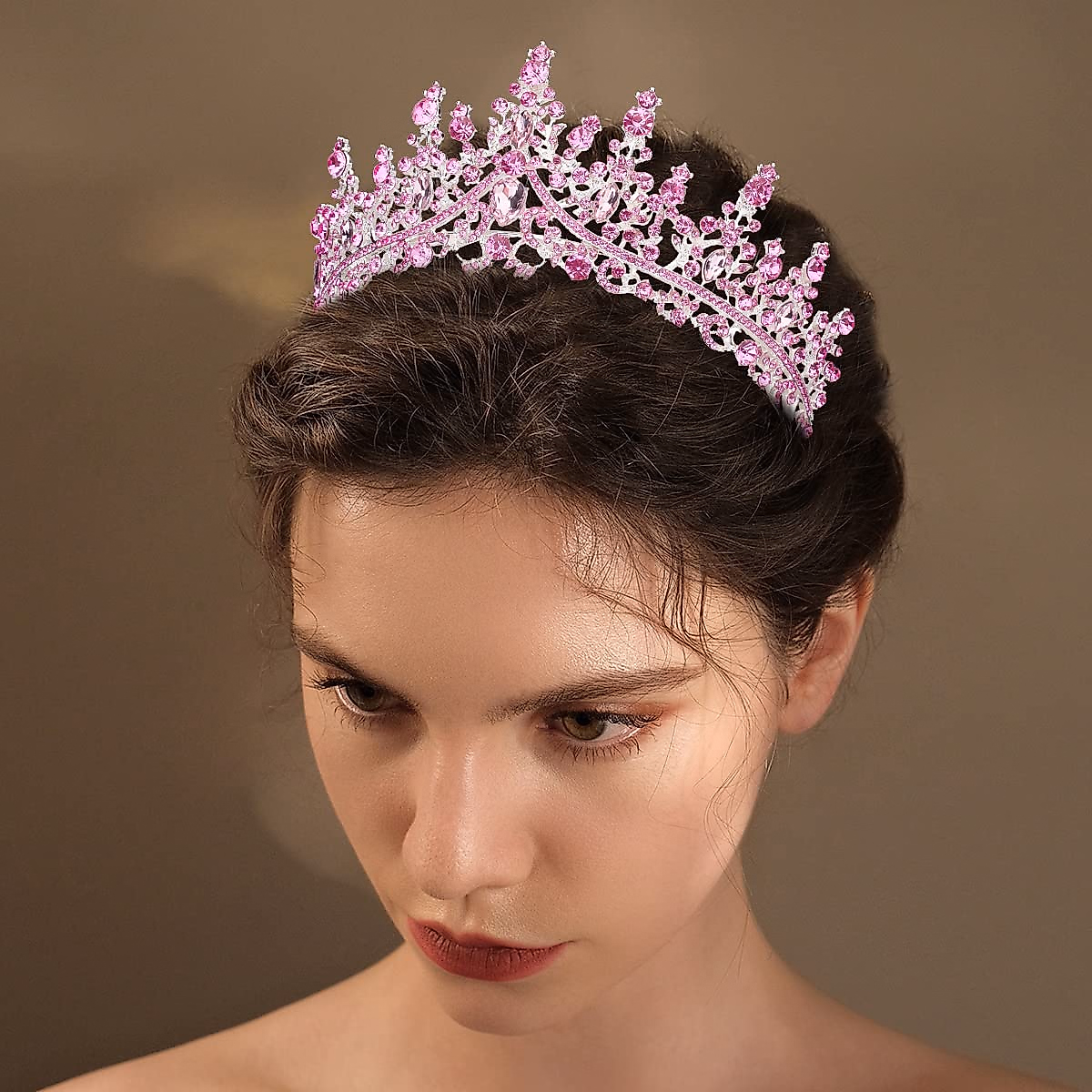 TOBATOBA Tiaras for Women, Pink Crystal Tiara Crowns for Women, Wedding Tiara for Bride Queen Crown, Royal Princess Quinceanera Headpieces for Birthday Prom Pageant Halloween Cosplay Accessories