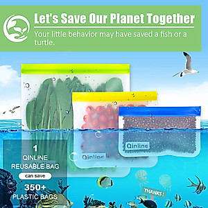 Qinline Reusable Food Storage Bags - 10 Pack Freezer Bags, BPA Free Reusable Bags Silicone, Extra Thick Leakproof Reusable Lunch Bag for Salad Fruit Snack Travel - 2 Gallon 4 Sandwich 4 Snack Bags