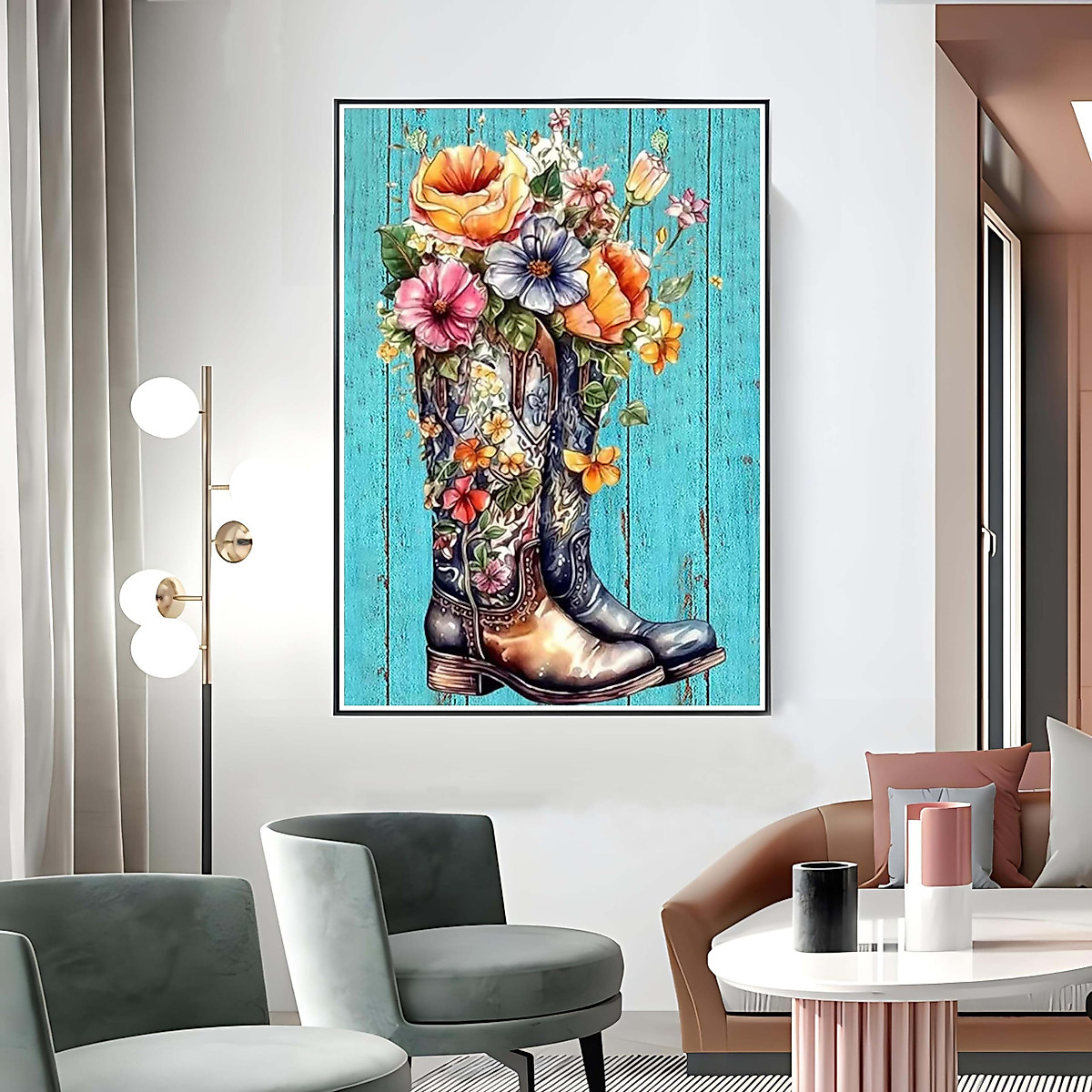 ZQEATRY Diamond Art Paintings Kits for Adults,DIY Boot Flower Diamond Art Kits for Adults Beginner, 5D Round Full Drill Diamond Dots Gem Art Crafts for Home Wall Decor 12x16inch