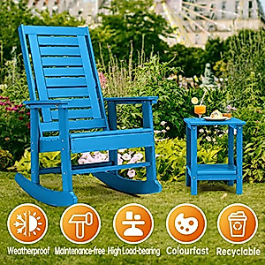 GREENVINES Outdoor Rocking Chairs | Porch Rocker | HDPE Plastic | Pacific Blue | Oversized Rockers | High Back | Big & Tall | Ladder Back | for Patio Outside Backyard Balcony Garden