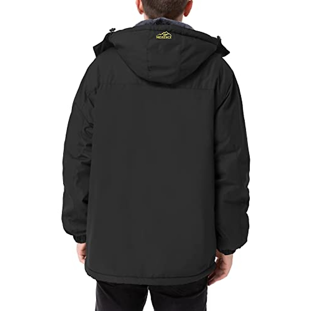 EQUICK Men's Waterproof Ski Jacket Fleece Windproof Mountain Winter Snow Jacket Warm Outdoor Sports Rain Coat with Hooded U220WCFY028,Black,L