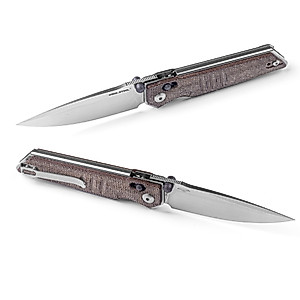 Real Steel Sacra Slide Lock Folding Pocket Knife - Bohler K110 Blade with Micarta Ergonomic Handle - Perfect for Camping, Hiking, Daily Cutting Tasks - EDC Knife for Men Women (Natural Micarta)