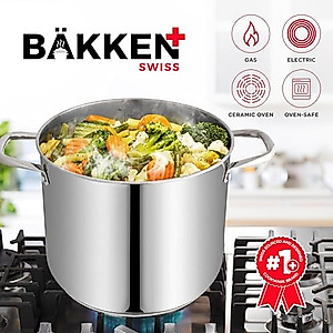 Bakken-Swiss Deluxe 16-Quart Stainless Steel Stockpot w/Tempered Glass See-Through Lid - Simmering Delicious Soups Stews & Induction Cooking - Exceptional Heat Distribution - Heavy-Duty & Food-Grade