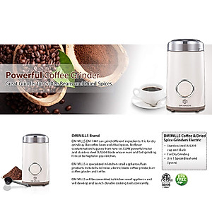 DR MILLS DM-7441 white Coffee Grinder Electric Coffee Bean Grinder,Spice Grinder,Blade & cup made with SUS304 stianlees steel (White)