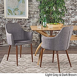 Christopher Knight Home 301730 Raina Mid-Century Modern Fabric Dining Chairs, 2-Pcs Set, Light Grey/Dark Brown & Zeila Mid-Century Modern Fabric Dining Chair, 2-Pcs Set, Light Grey/Dark Brown