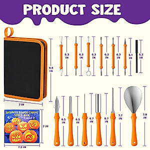JOYIN 14 Pcs Halloween Pumpkin Carving Kit, Professional Carving Set with Handbag, 12 Stencils, Stainless Steel Double-side Sculpting Tools for Jack-o-Lantern DIY Kids Party Decoration Craft Supplies