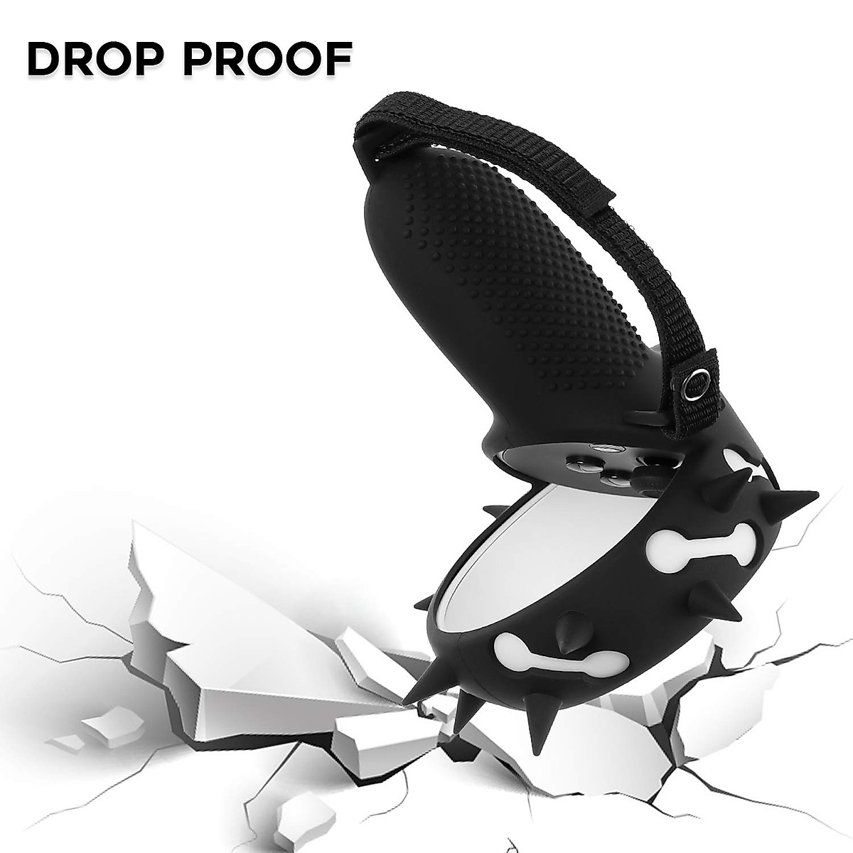 (1 Set) Seltureone Compatible for Quest 2 Touch Controller Full Grip Cover with Prick, Spiny Anti-slip Anti-fall Protective Silicone Sleeve with Hand Strap for Quest 2 Right Left, Black