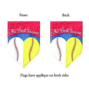 Magnolia Garden Best Season Softball Baseball 13 x 19 Red Poly Burlap Outdoor Hanging Flag