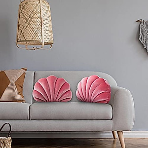 Marsui Pink Sea Princess Seashell Decorative Pillow, Soft Sea Shell Shaped Chair Cushion Stuffed Throw Pillow Cute Clam Pillow for Sofa Bed Couch Chair Home Living Room Bedroom Office (13.4 x 9.8 in)