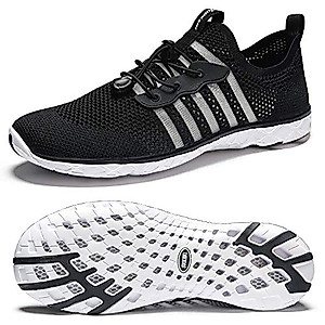 SUOKENI Women's Quick Drying Slip On Water Shoes for Beach or Water Sports Blackwhite,Size:US 7/EU 38