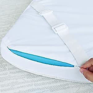 Mattress Topper Cover Protector Queen Size 3 Inch, 100% Waterproof Viscose Made from Bamboo Cooling Mattress Topper Encasement Zippered with Adjustable Straps, Fit Memory Foam Mattress Topper