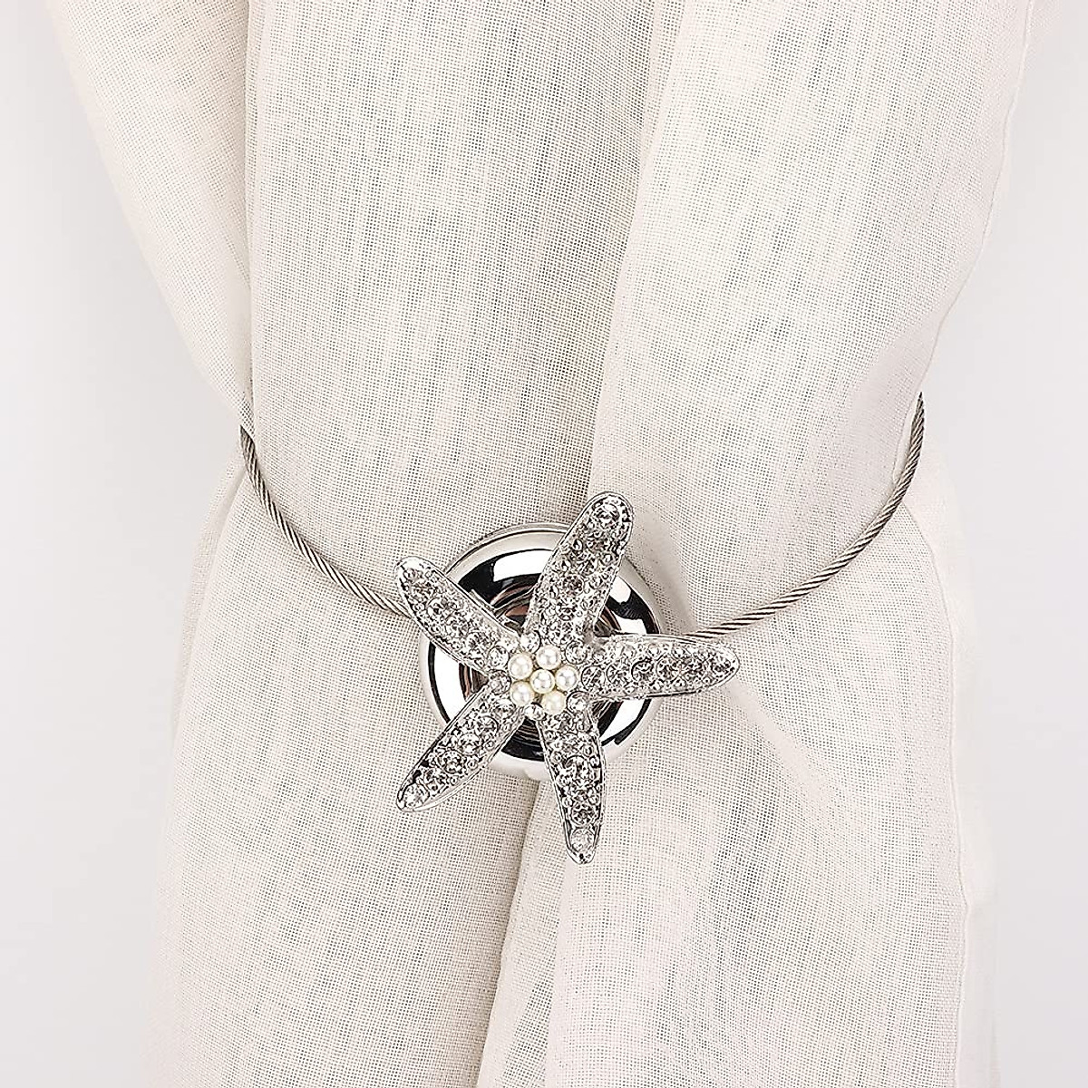 Natudeco Curtain Tiebacks, Rhinestone Curtain Buckle Magnetic Curtain Holdbacks Drape Tie Backs Alloy Curtain Holder Window Drapry Decor for Sheer and Blackout Curtain