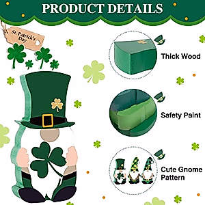 St. Patrick's Day Decorations Gnomes Table Sign - 3pcs Wooden Scandinavian Tomte Shamrock Clover Lucky Table Centerpiece, Green Home Office Irish Themed Party Decor