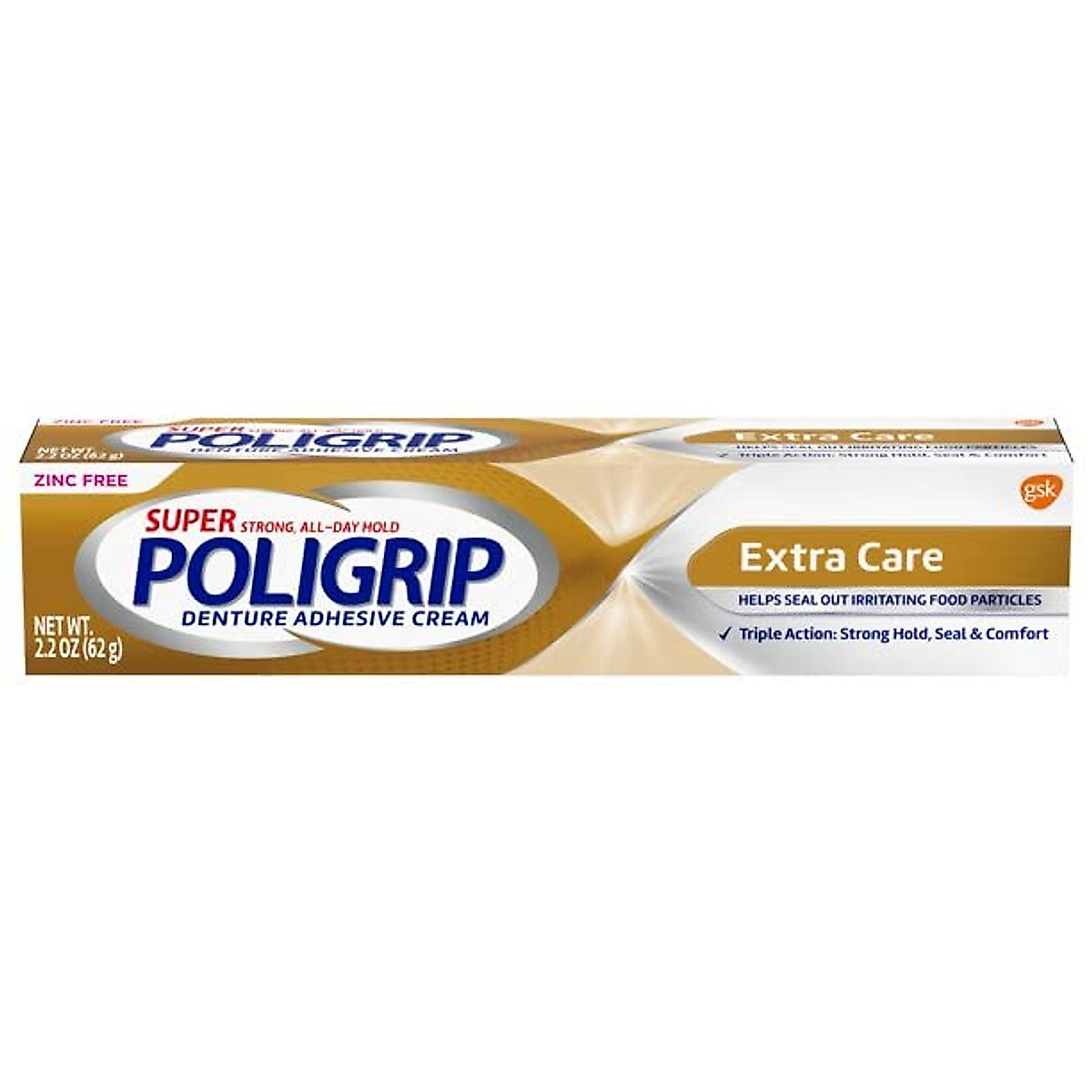 Super Poligrip Extra Care Denture Adhesive Cream with Poliseal - 2.2 oz - 2 pk