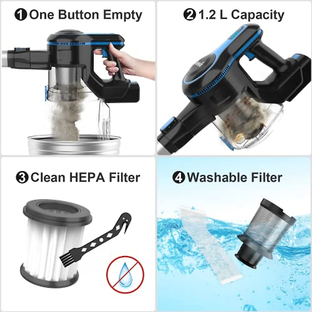 INSE Cordless Vacuum Cleaner, 6-in-1 Rechargeable Stick Vacuum with 2200 m-A-h Battery, Powerful Lightweight Vacuum Cleaner, Up to 45 Mins Runtime, for Home Hard Floor Carpet Pet Hair-N5S Blue