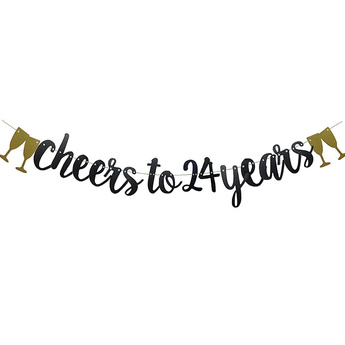 Cheers To 24 Years Banner,Pre-Strung, Black Paper Glitter Party Decorations For 24TH Wedding Anniversary 24 Years Old 24TH Birthday Party Supplies Letters Black Betteryanzi