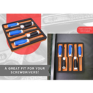 Polar Whale Tool Drawer Organizer Screwdriver Holder Insert Orange Black Durable Foam Tray Holds 5 Drivers Up To 10 Inches Fits Craftsman Husky Kobalt Milwaukee Many Others