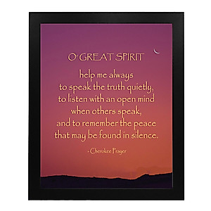O Great Spirit A Cherokee Prayer - Native American Wall Art Decor, Southwest Sunset Print w/Moon Image, Inspirational Home Decor, Office Decor, Classroom & Western Decor. Unframed- 8x10"