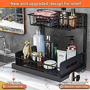 Under Sink Organizer,Pull Out Cabinet Organizer 2 Tier Slide Out Sink Shelf Cabinet Organizer and Storage,Adjustable Metal Under Counter Organizers Multi-Use for Under Kitchen Bathroom Organization