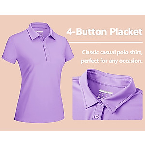 TACVASEN Women's Collared Shirts Short Sleeve UV Protection Sun Shirts Quick Dry Work Shirts Casual Shirts Womens Golf Shirt Light Purple