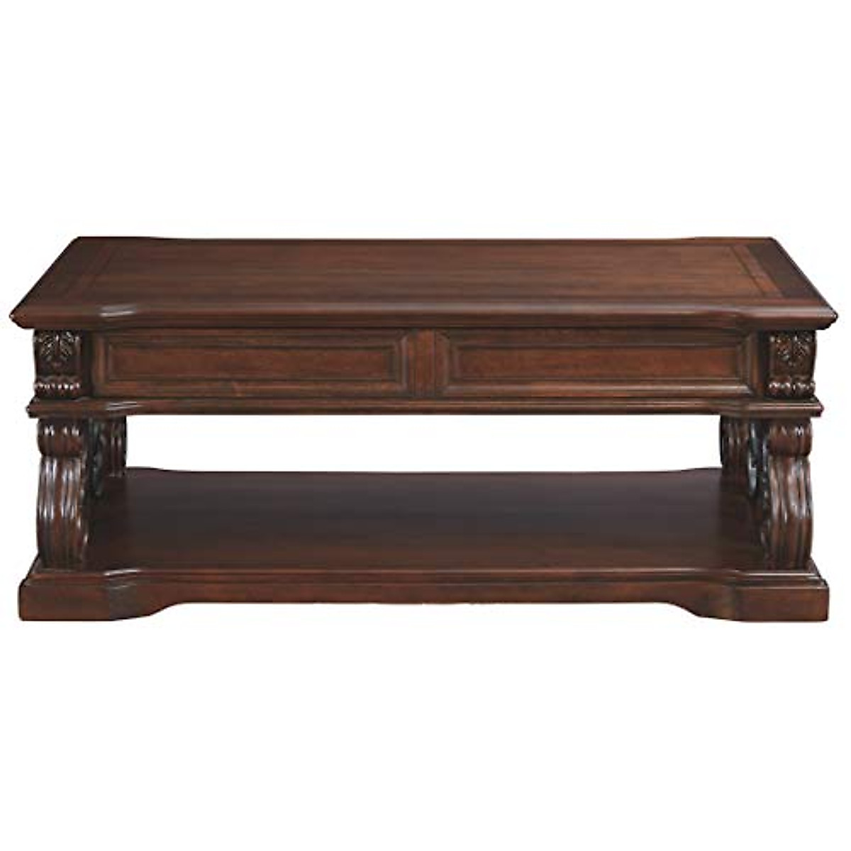 Signature Design by Ashley Alymere Traditional Lift Top Coffee Table, Hand-Finished with 2 Storage Drawers and Fixed Floor Shelf, Dark Brown