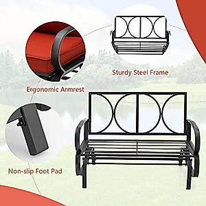 Giantex 2 Seats Glider Bench for Outside, Patio Glider Porch Loveseat w/Cushions & Powder Coated Steel Frame, Double-Seat Outdoor Glider for Patio, Garden, Backyard (Red)