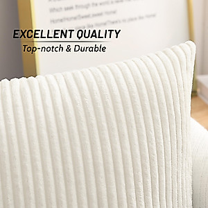 Mecatny Corduroy Throw Pillow Covers 18x18 Set of 2 - Striped Decorative Pillow Covers for Living Room, Bed - Soft Square Couch Pillow Covers for Sofa - Cream White