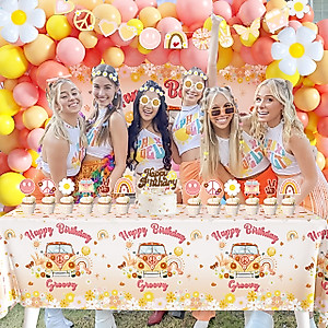 Groovy Birthday Party Decoration Pack 165Pcs, Retro Hippie Boho Daisy Party Favors Including Backdrop, Tablecloth, Tassel, Garlands, Sunglasses Headband Party Supplies for Girls Baby Shower (Groovy)