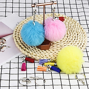 Tongcloud 150pcs Faux Fur Pom Poms Keychains Pom Poms Keychains with Tassels Keyrings