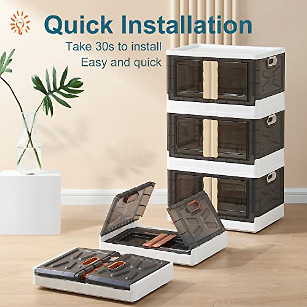 XJJX Large Storage Bins with Lids,10.5Gal Folding Storage Box with Wheels,Handles,Dual Open Design,Closet Organizers and Storage for Organizing Clothes,Towels,Toys,Books,Snacks,Drinks,Fruits (Beige 2)